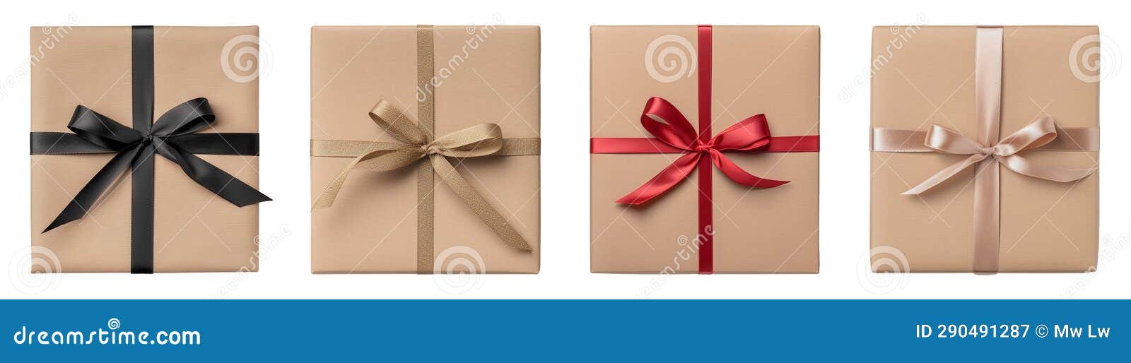 Craft Paper Gift Boxes with Ribbons Isolated on a Transparent ...