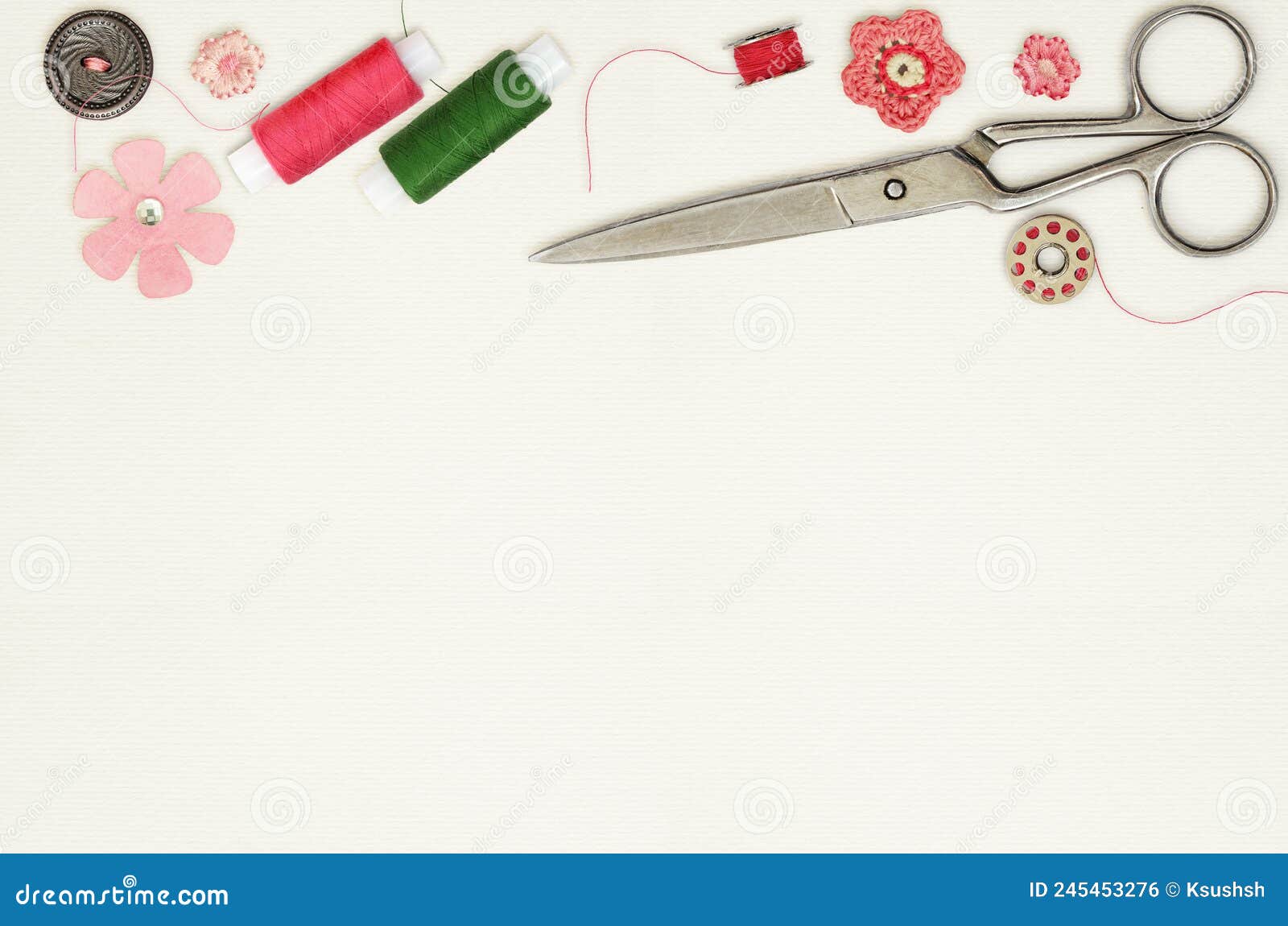 Craft and Sewing Elements and Tools on White Paper Background. Flat Lay ...
