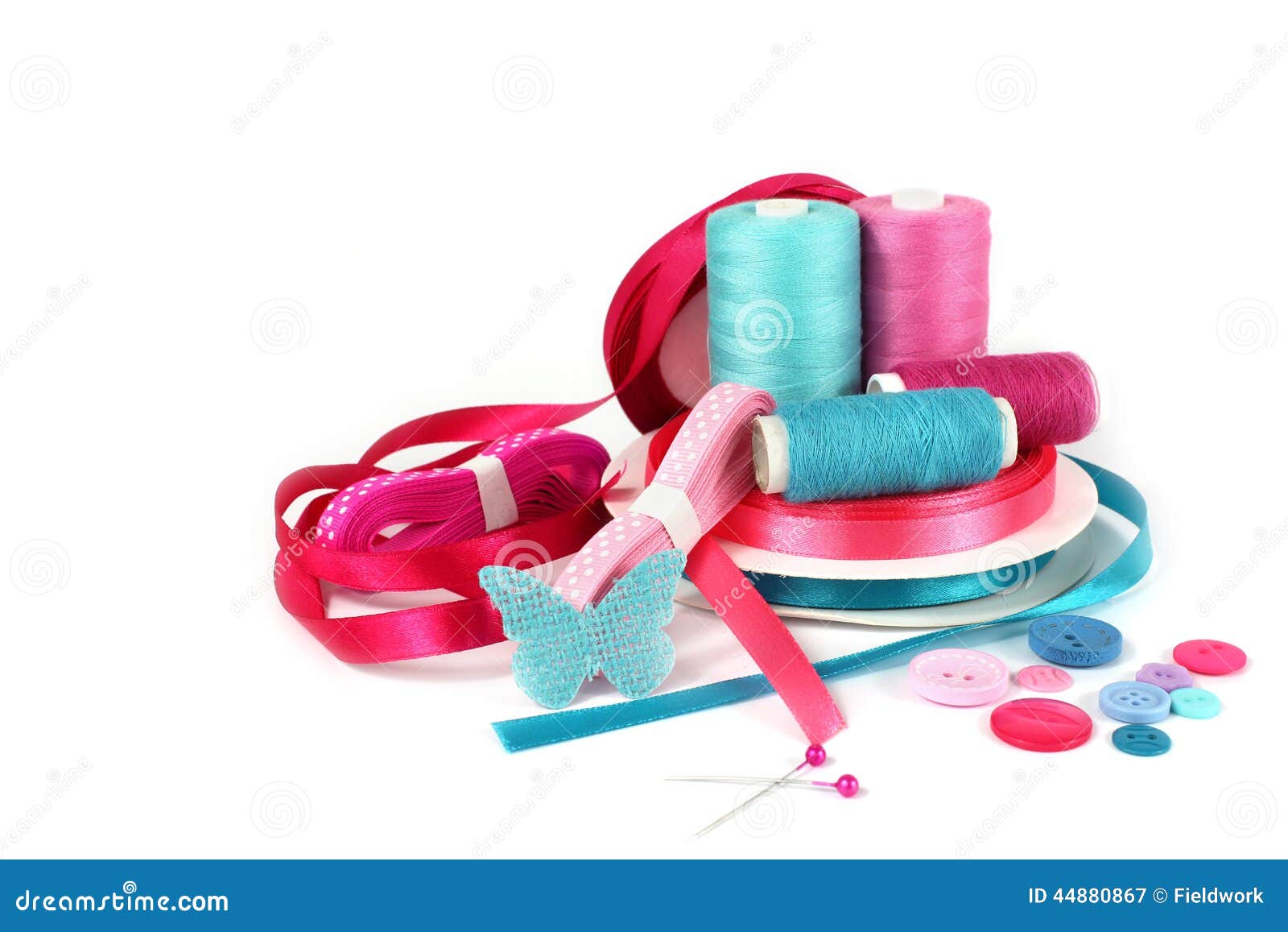 Craft Sewing Ribbons, Thread and Buttons Stock Image - Image of copy ...