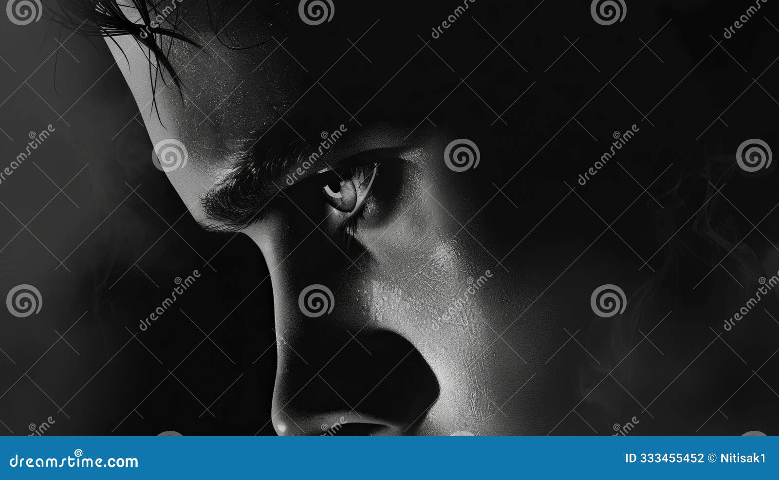 Craft a Side View of a Brooding Protagonist with Intense Haunting Eyes ...