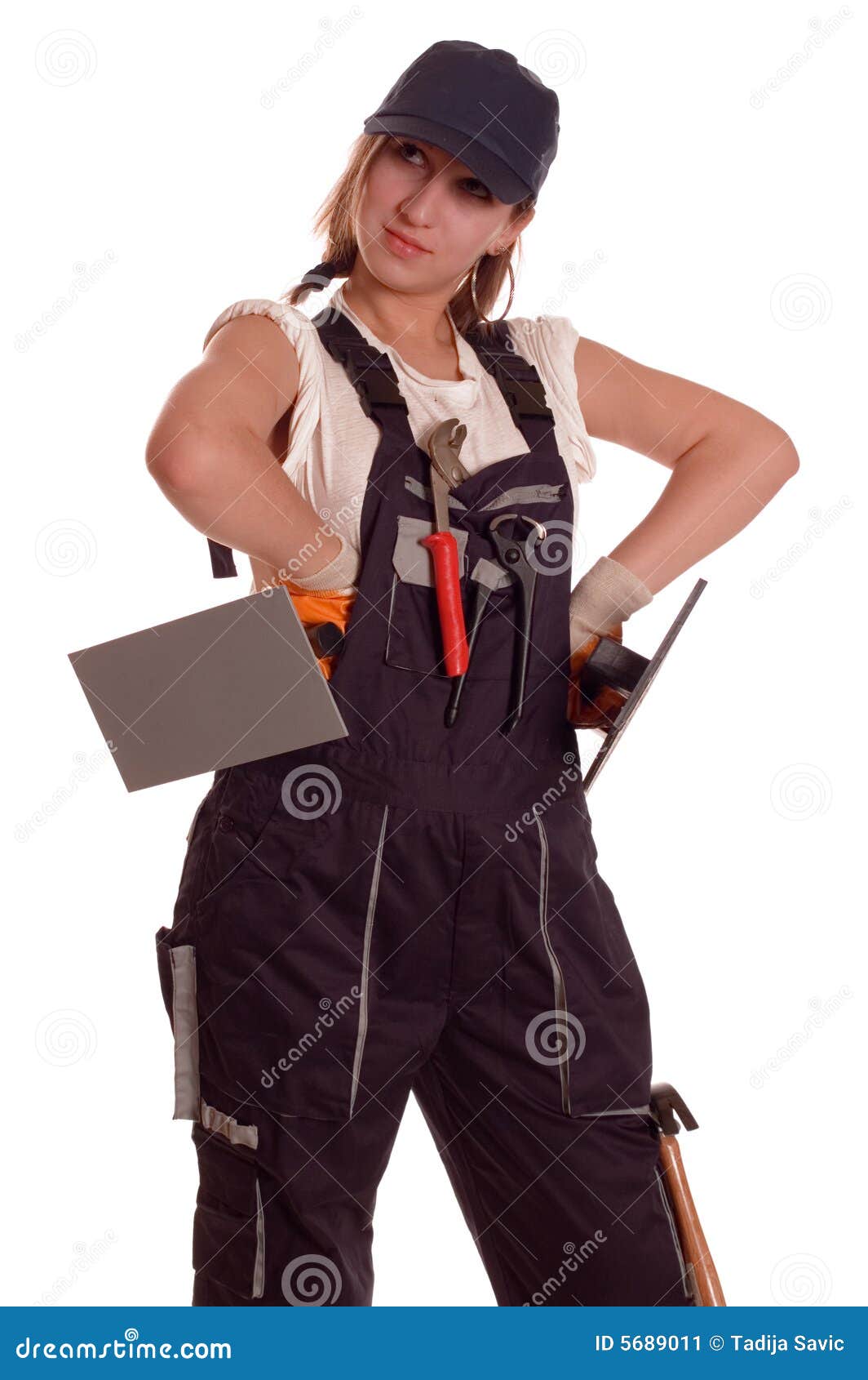 Craft woman stock image. Image of contractor, trowel, carpenter - 5689011