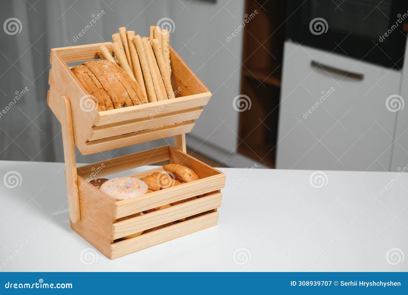 Craft Wooden Plate for Storing Bread or Vegetables in the Kitchen Stock ...