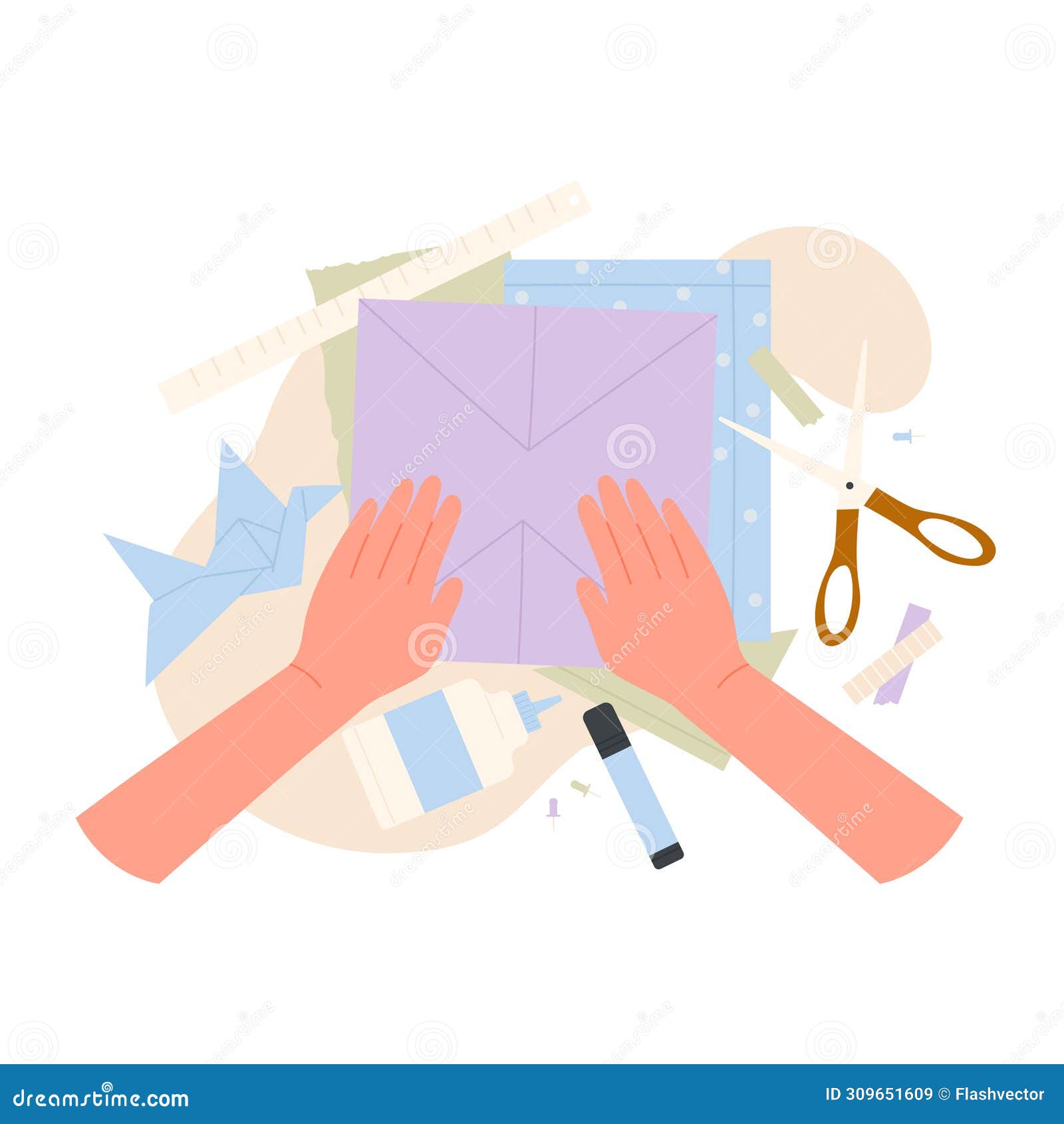 Craft workshop with paper stock illustration. Illustration of sewing ...