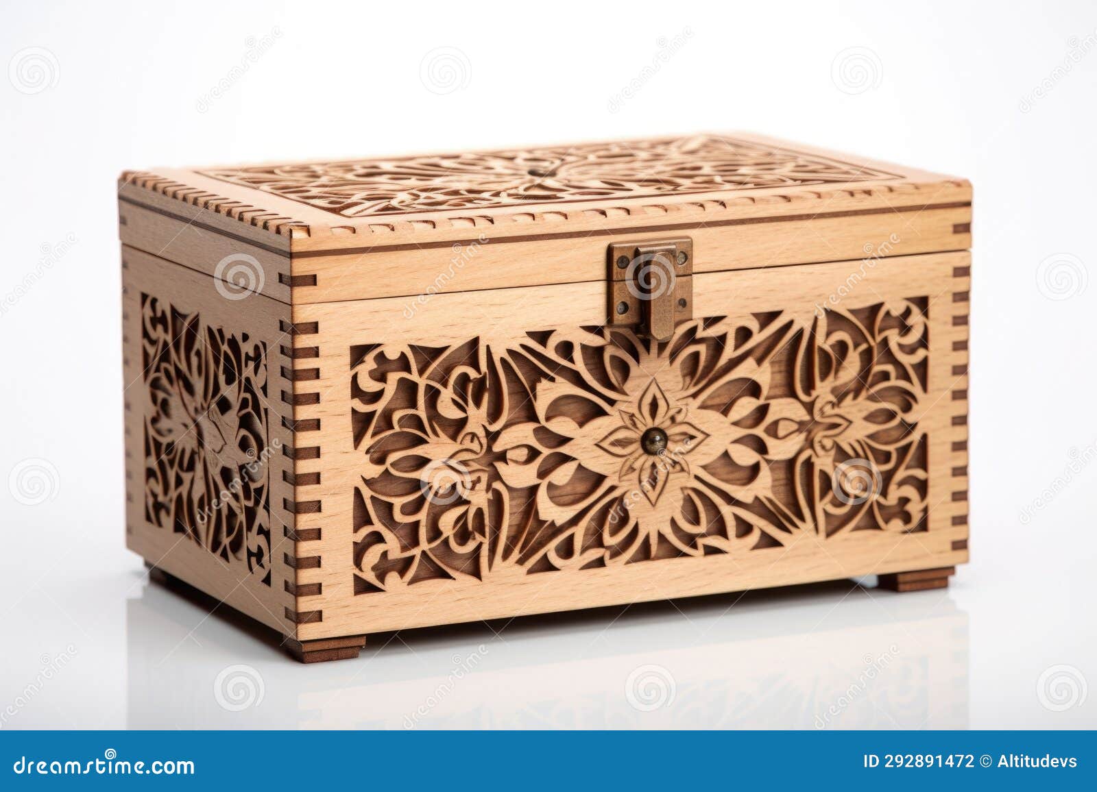 Crafted Wooden Box with Intricate Joints on White Background Stock ...