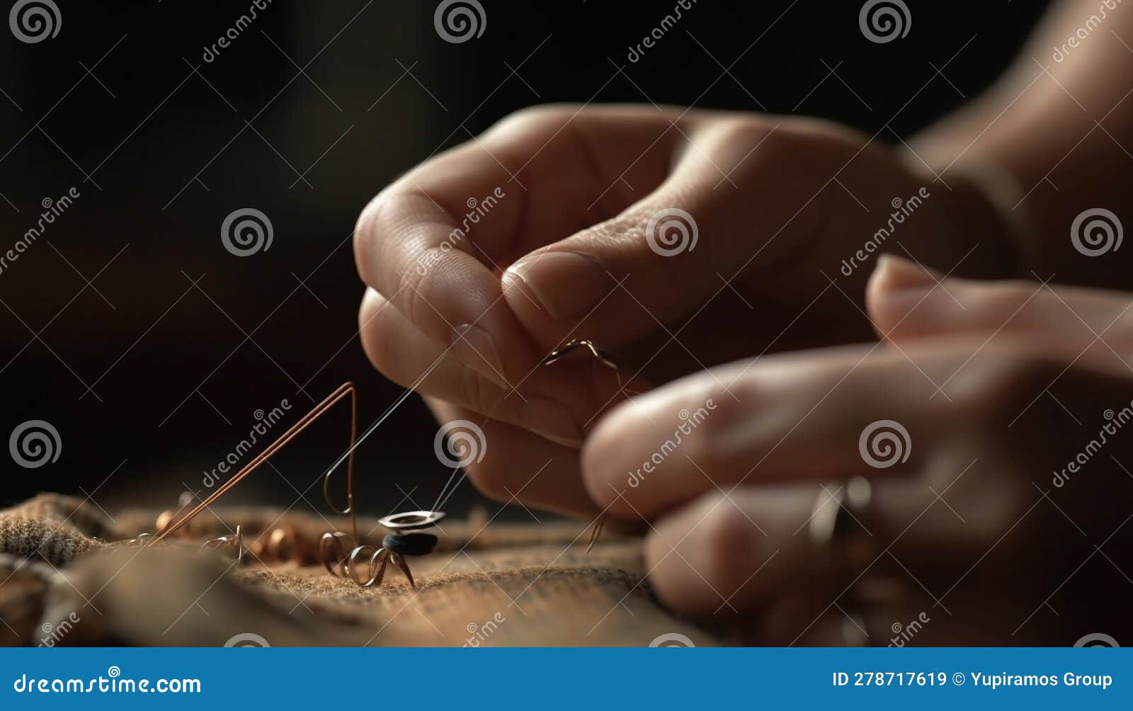 Crafting Beauty with Skill Women Sewing Defocused Patterns Outdoors ...