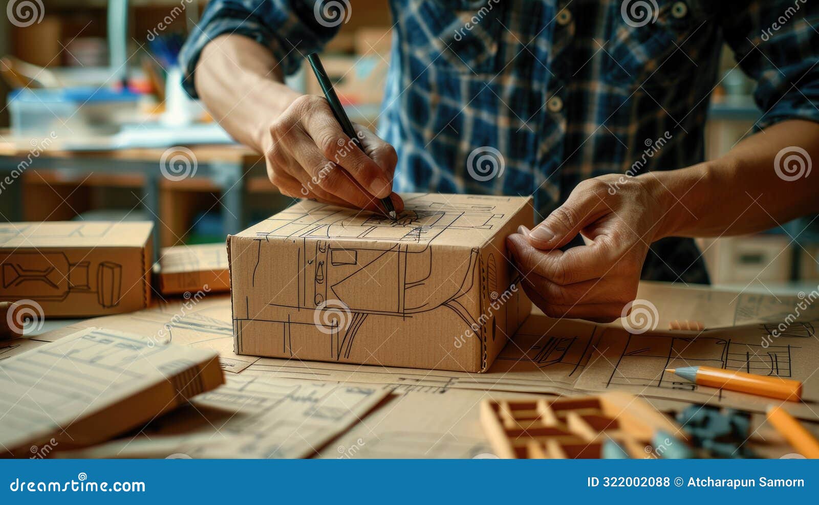 Crafting Creativity, a Designer Sketching Detailed Brown Craft ...