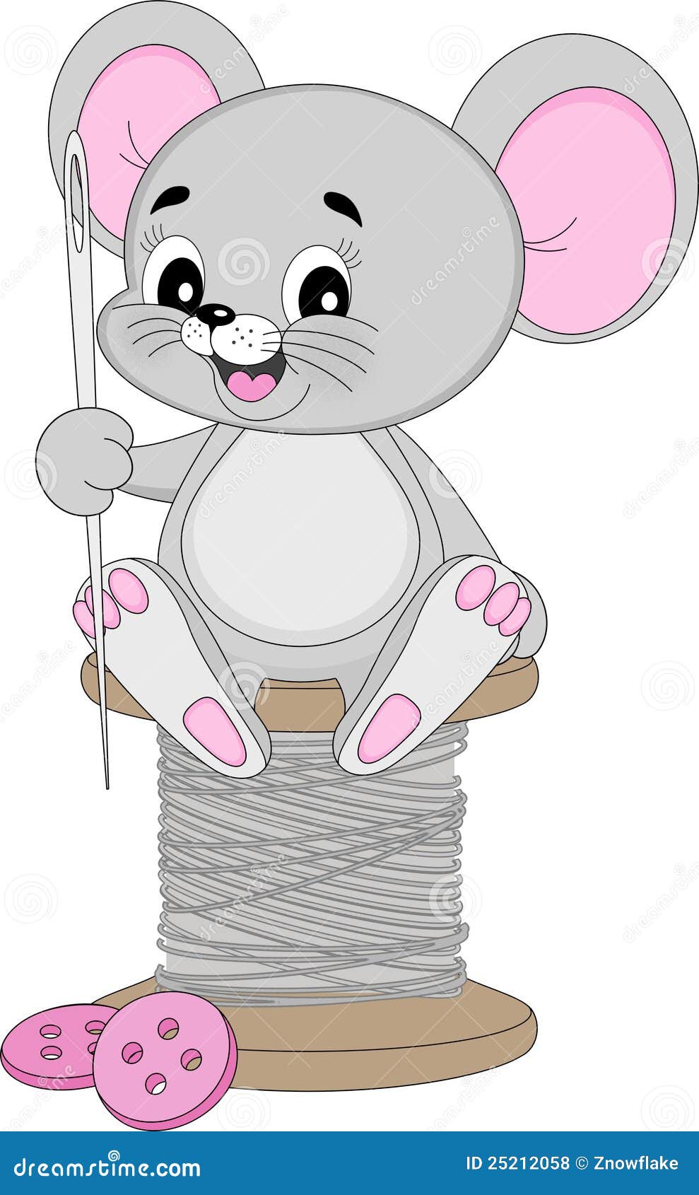 Crafting mouse with needle stock illustration. Illustration of spool ...