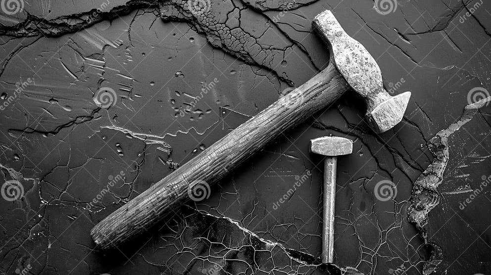 Crafting Tools on Cracked Surface Create a Striking Black and White ...