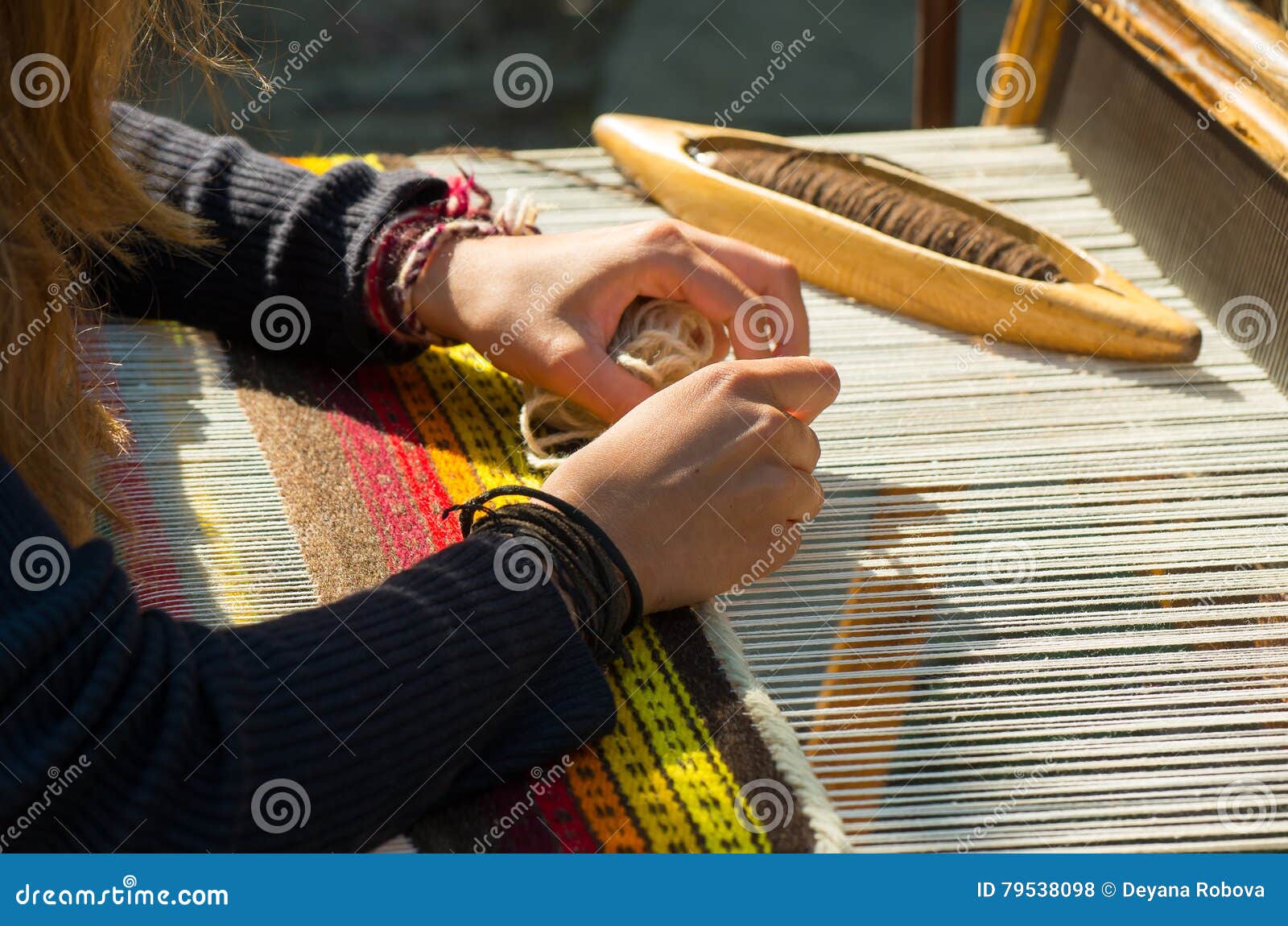 Crafts. Hand weaving loom. stock photo. Image of fabric - 79538098