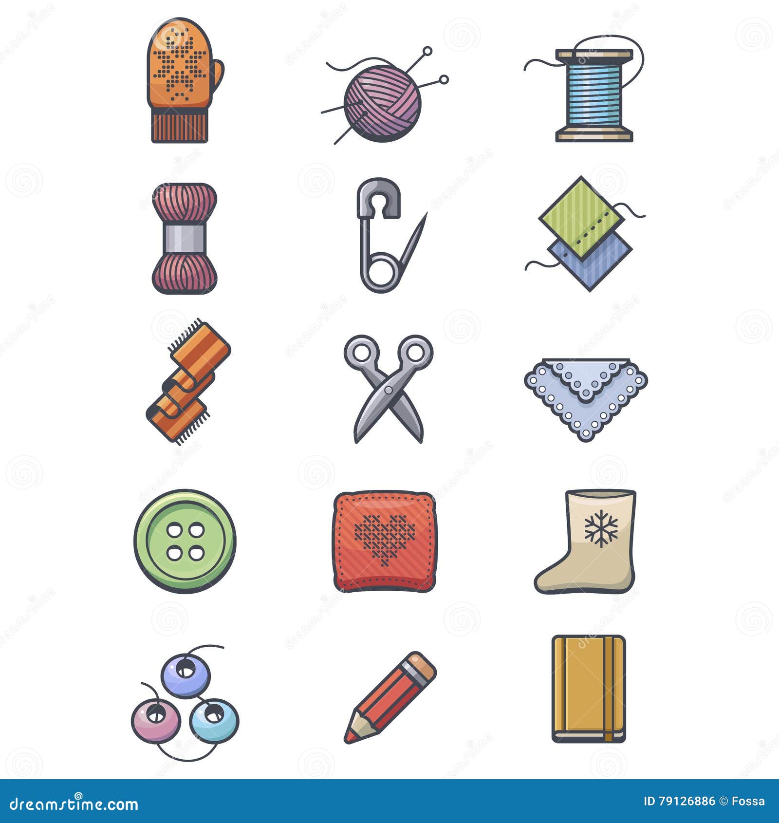 Crafts icons set stock vector. Illustration of yarn, sewing - 79126886