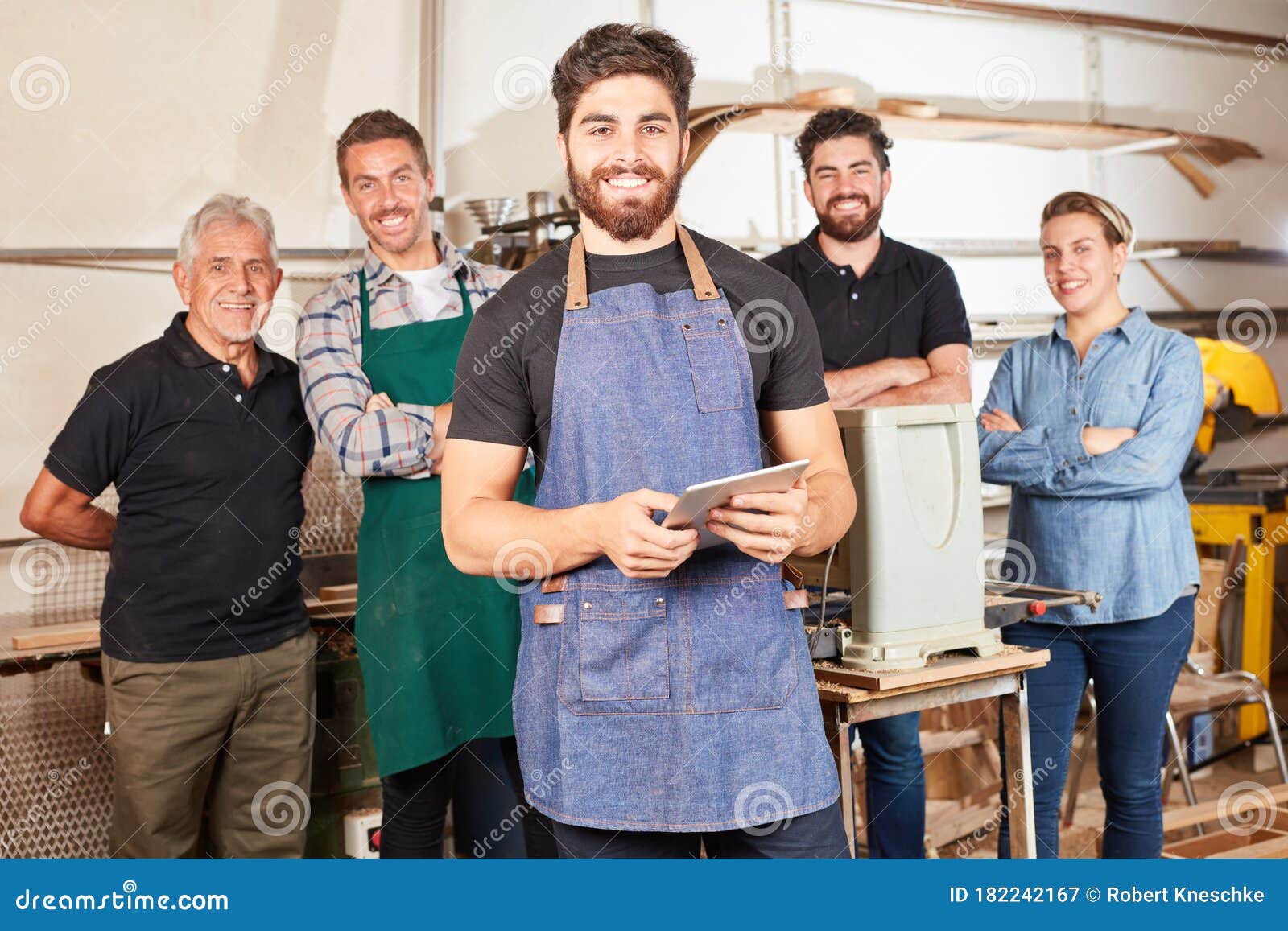 Craftsman Apprentice with Tablet Computer Stock Image - Image of ...