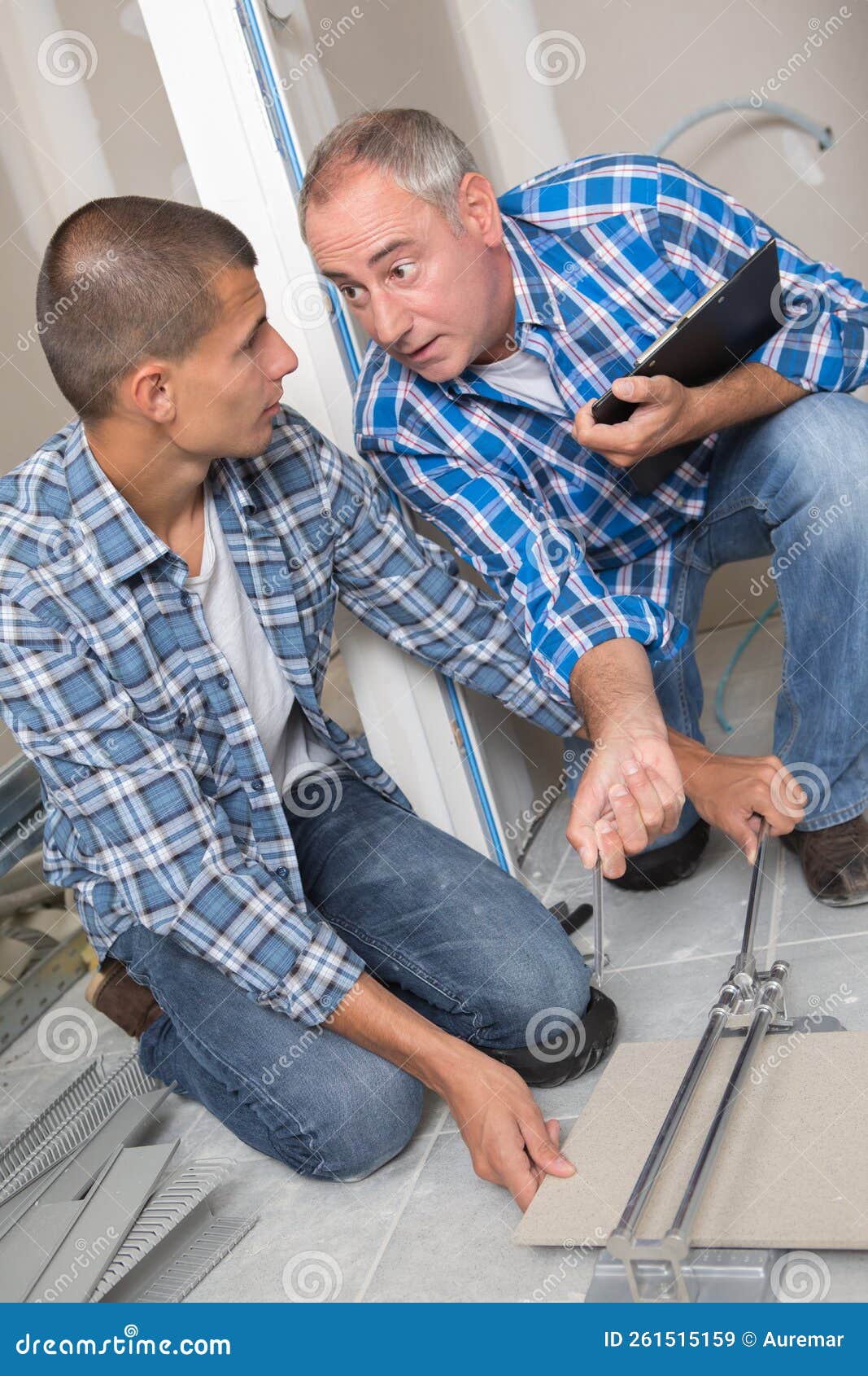 Craftsman and Apprentice Working Stock Image - Image of cutting ...