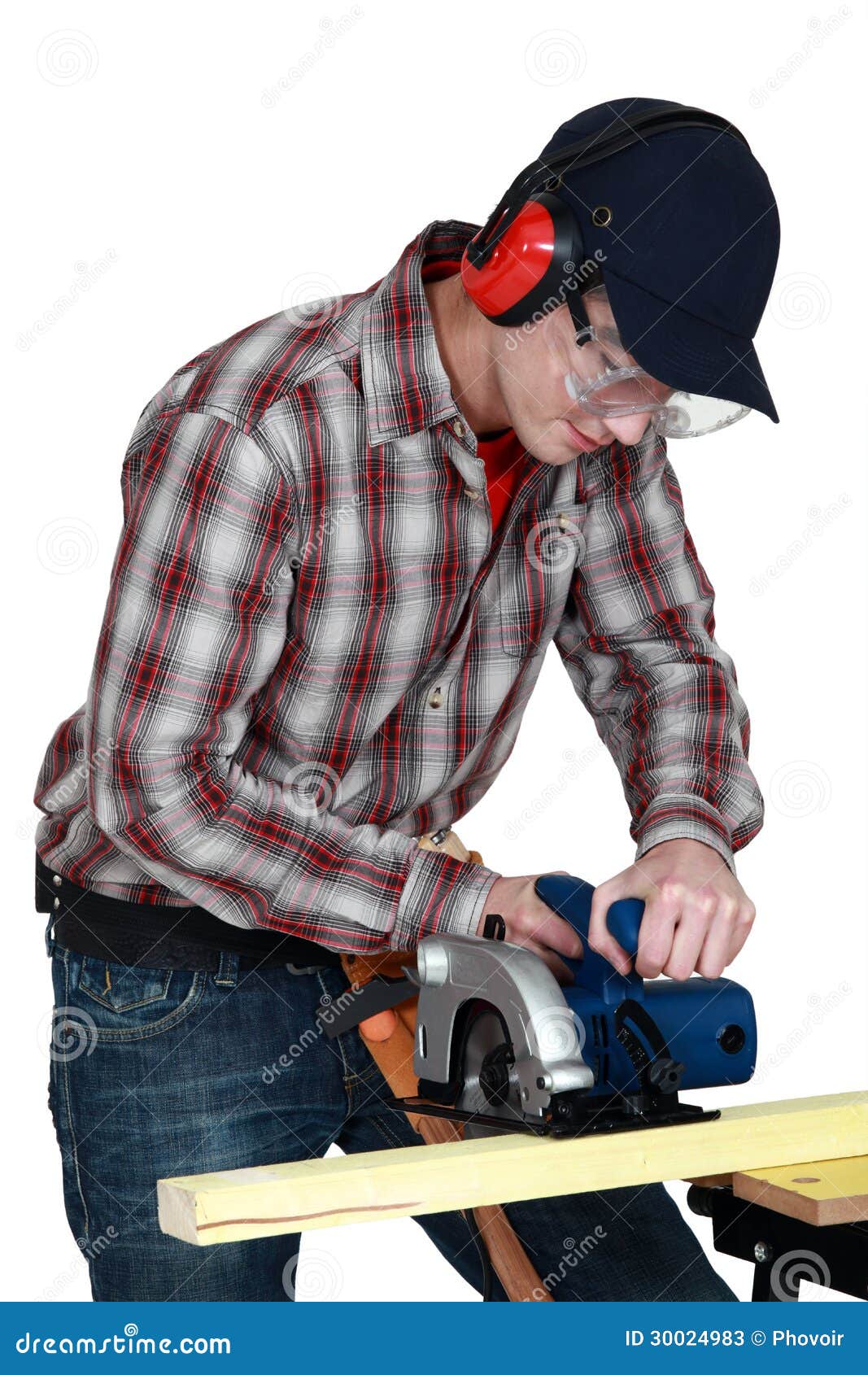 Craftsman cutting wood stock image. Image of protection - 30024983
