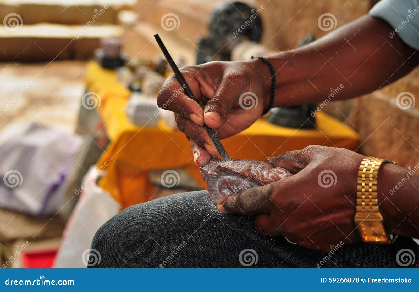 Craftsman Doing Stone Carvings Focus on Hands Stock Photo - Image of ...