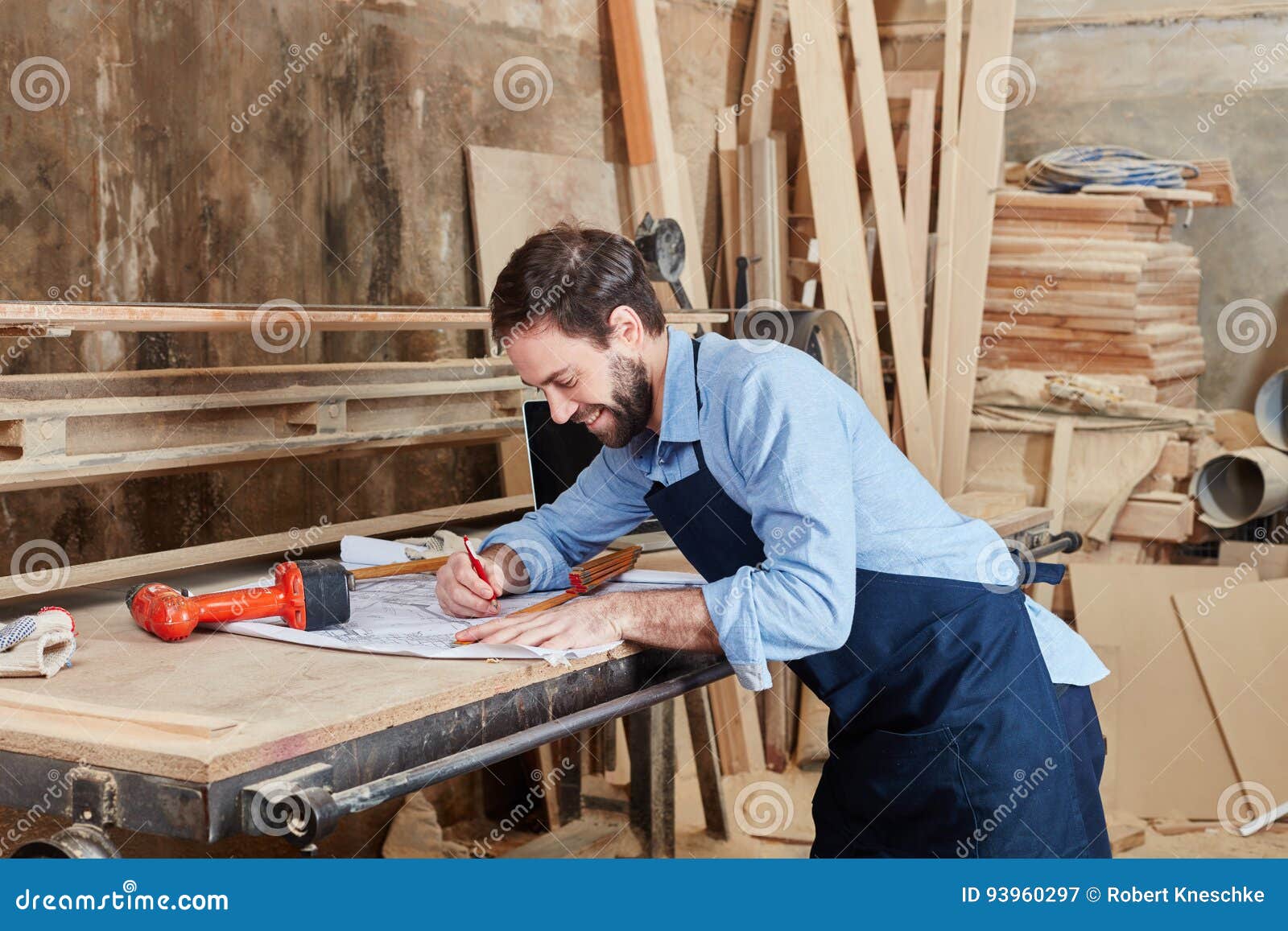 Craftsman Drawing and Planning Stock Image - Image of carpenter ...