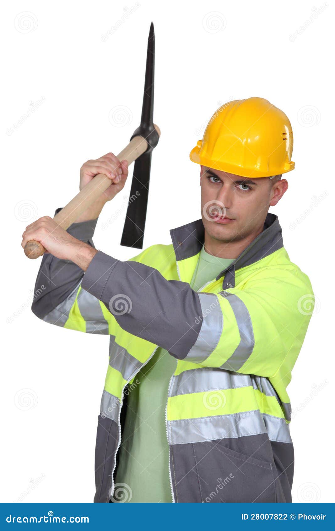 Craftsman Holding a Pick Ax Stock Photo - Image of hardhat, strong ...