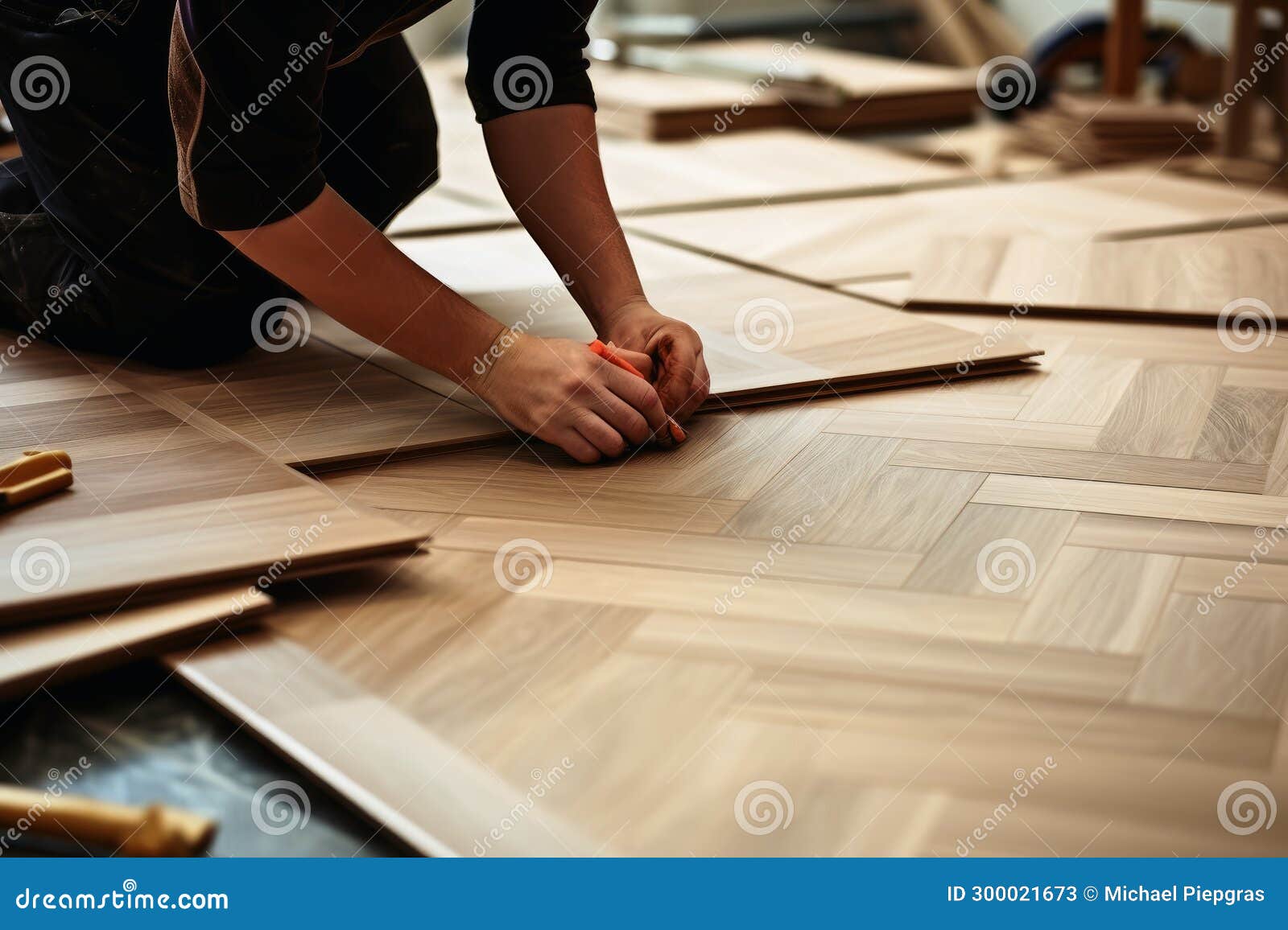A Craftsman Laying Parquet Flooring Stock Illustration - Illustration of gluing, home: 300021673