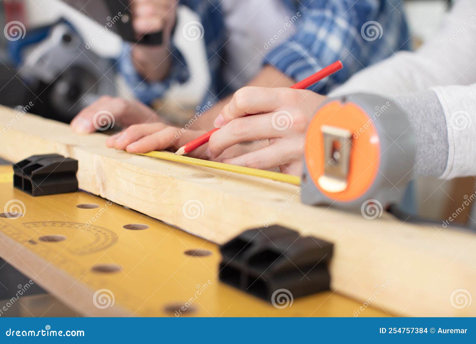 Craftsman Measuring Wooden Plank with Ruler Stock Photo - Image of home ...