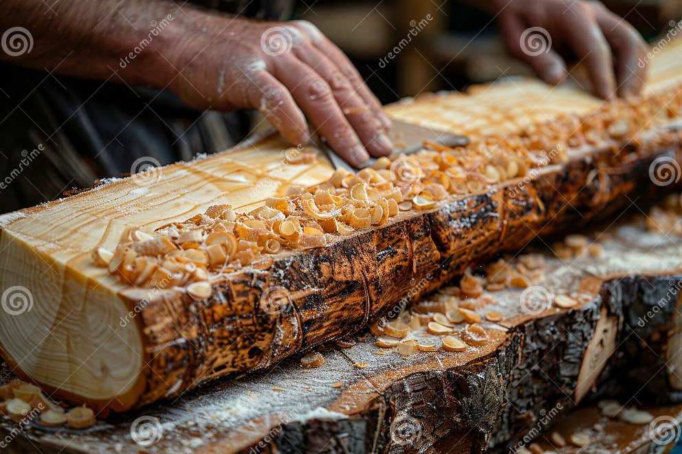 Craftsman S Hand Steadily Holding Material Against Sharp Blade of ...