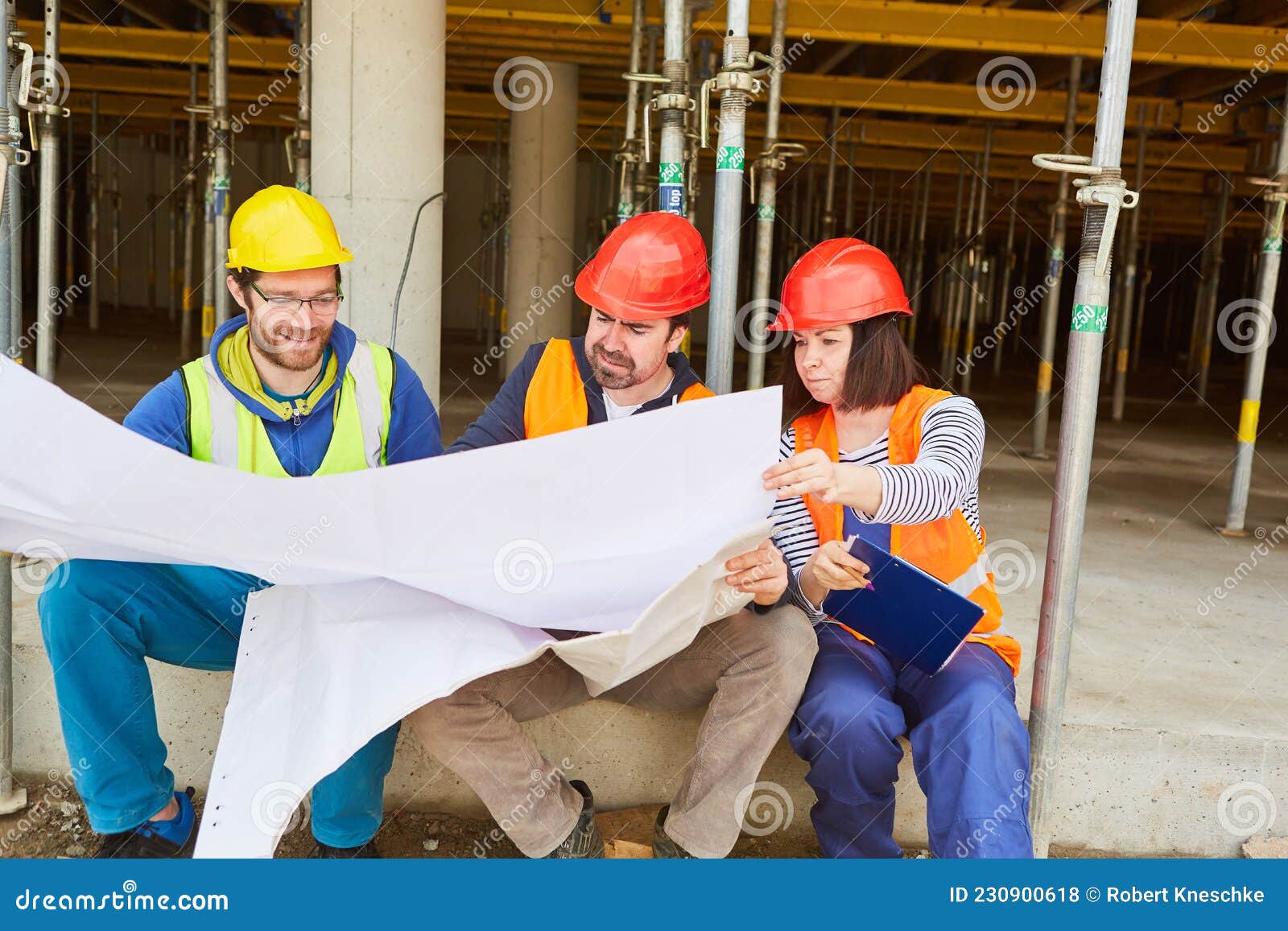 Craftsman Team and Architect with Blueprint Stock Photo - Image of ...