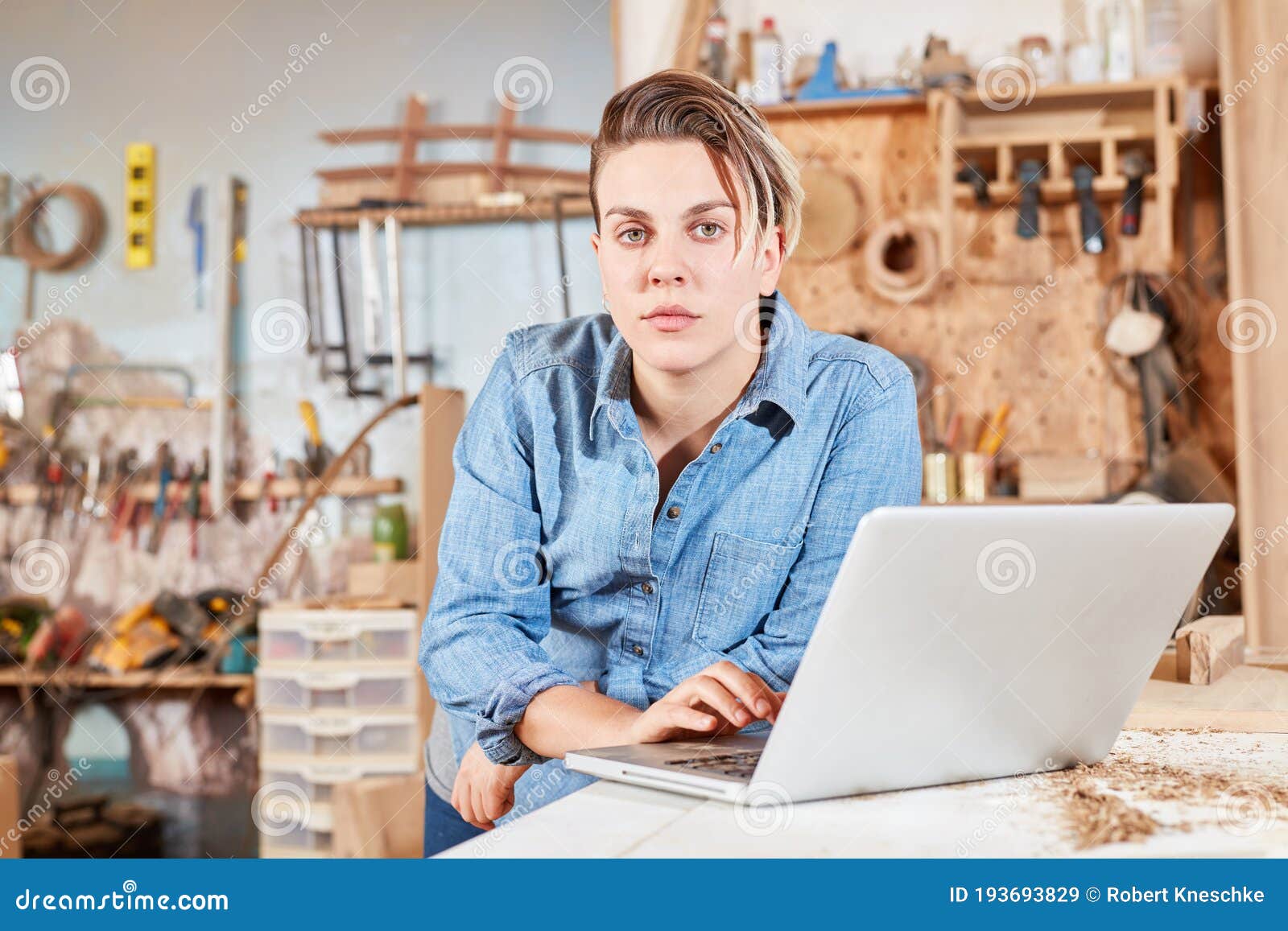 Craftsman Trainee at Laptop Computer Stock Image - Image of processing ...