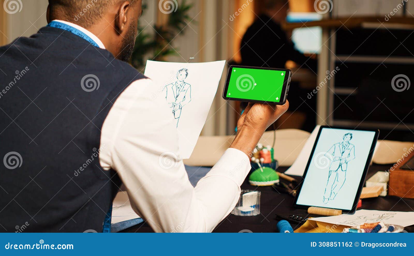 Craftsman Using Greenscreen in Workshop Stock Photo - Image of tailored ...