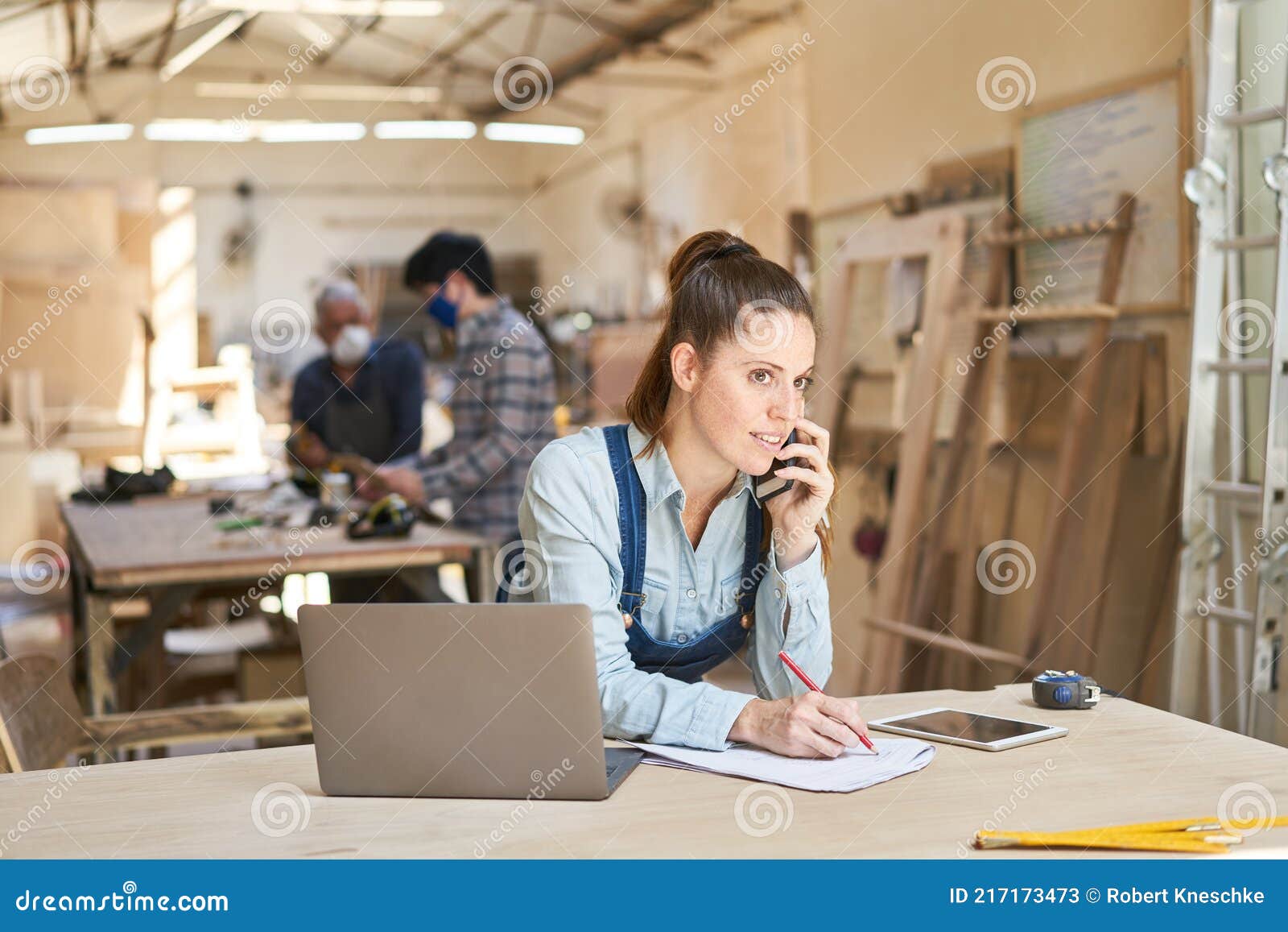 Craftsman Woman Talking To Customer on the Phone Stock Image - Image of ...