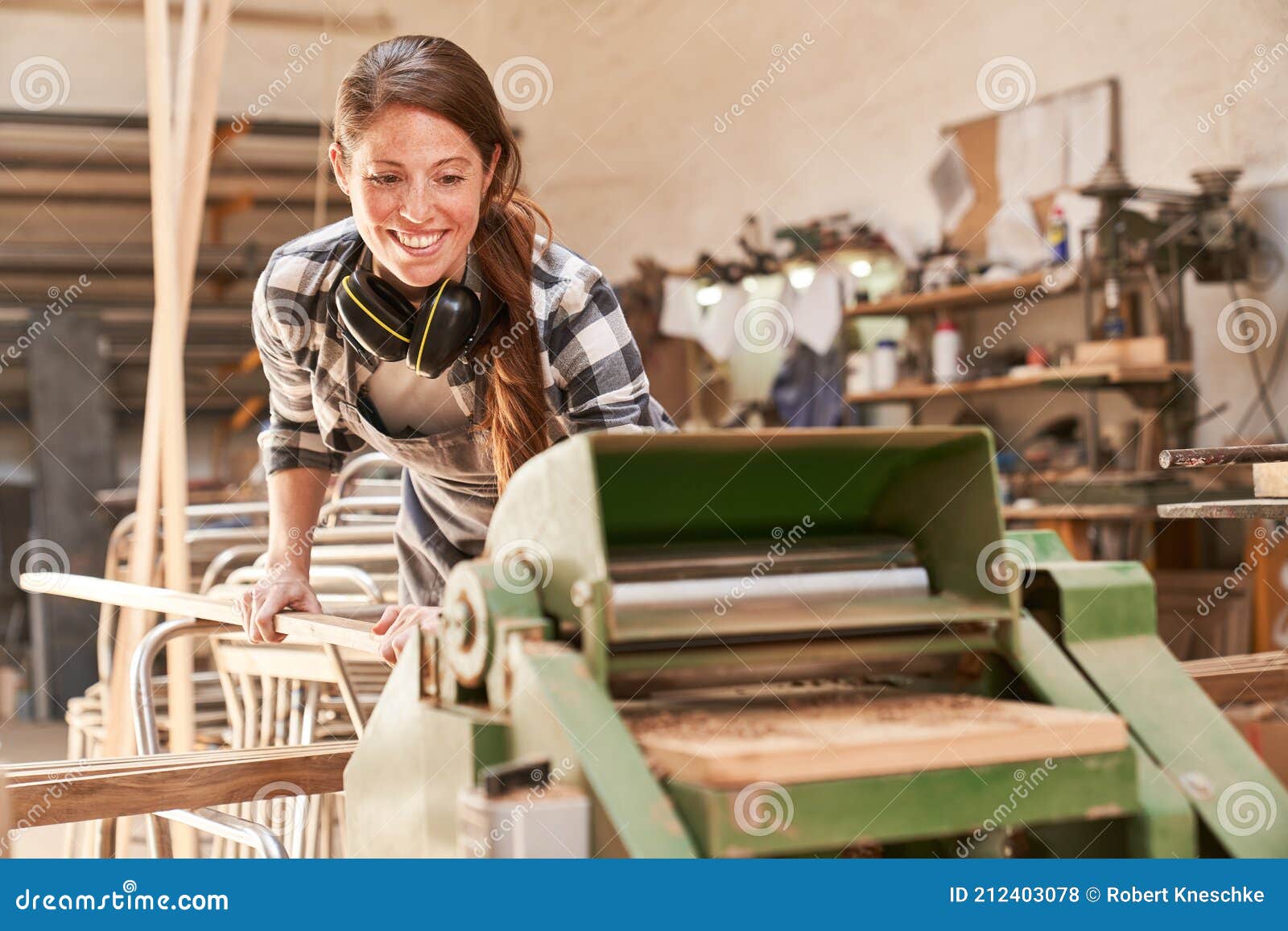 Craftsman Woman at the Thicknesser Stock Photo - Image of ...