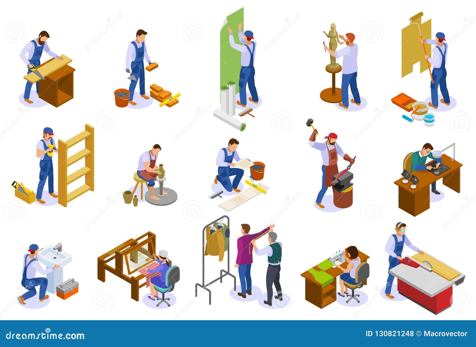 Craftsman Work Isometric Set Stock Vector - Illustration of handmade ...
