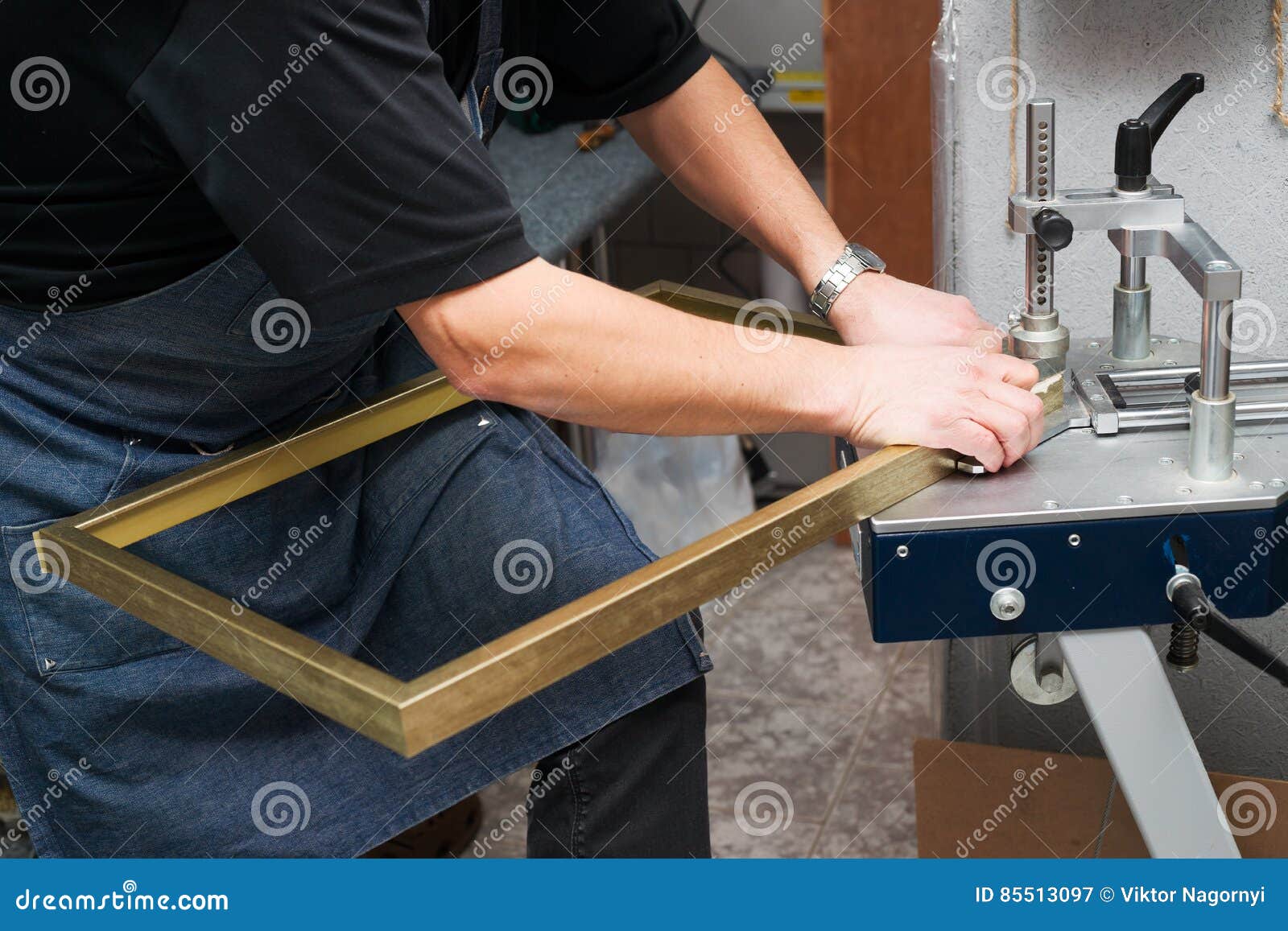Craftsman Working on Frame in Frameshop. Stock Image - Image of board ...