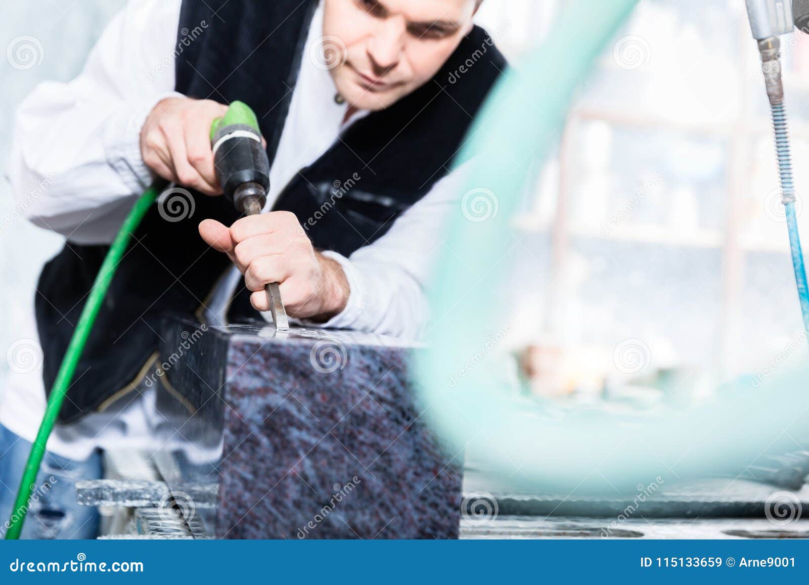 Stonemason Working with Pneumatic Chisel Stock Image - Image of ...