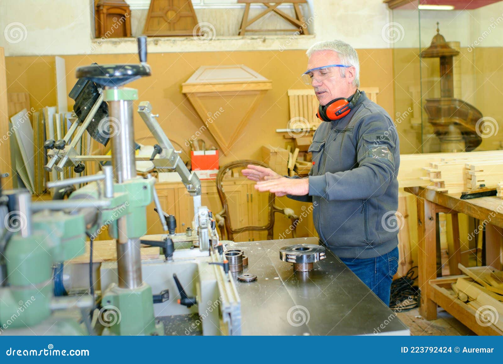Craftsman in workshop stock photo. Image of machine - 223792424