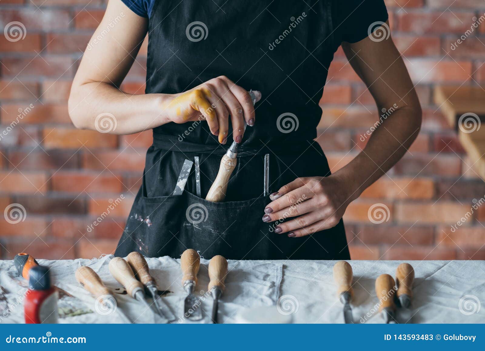 Craftsmanship Set Carving Modeling Tools Woman Stock Image - Image of ...