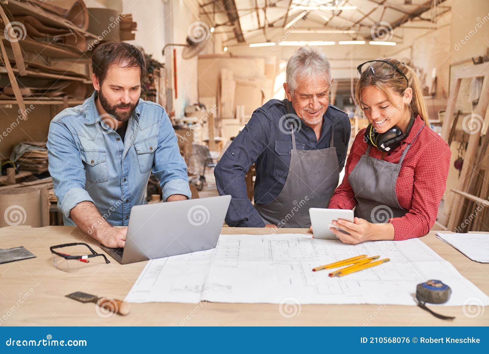 Craftsmen As Carpenter Team with Laptop Computer Stock Photo - Image of ...