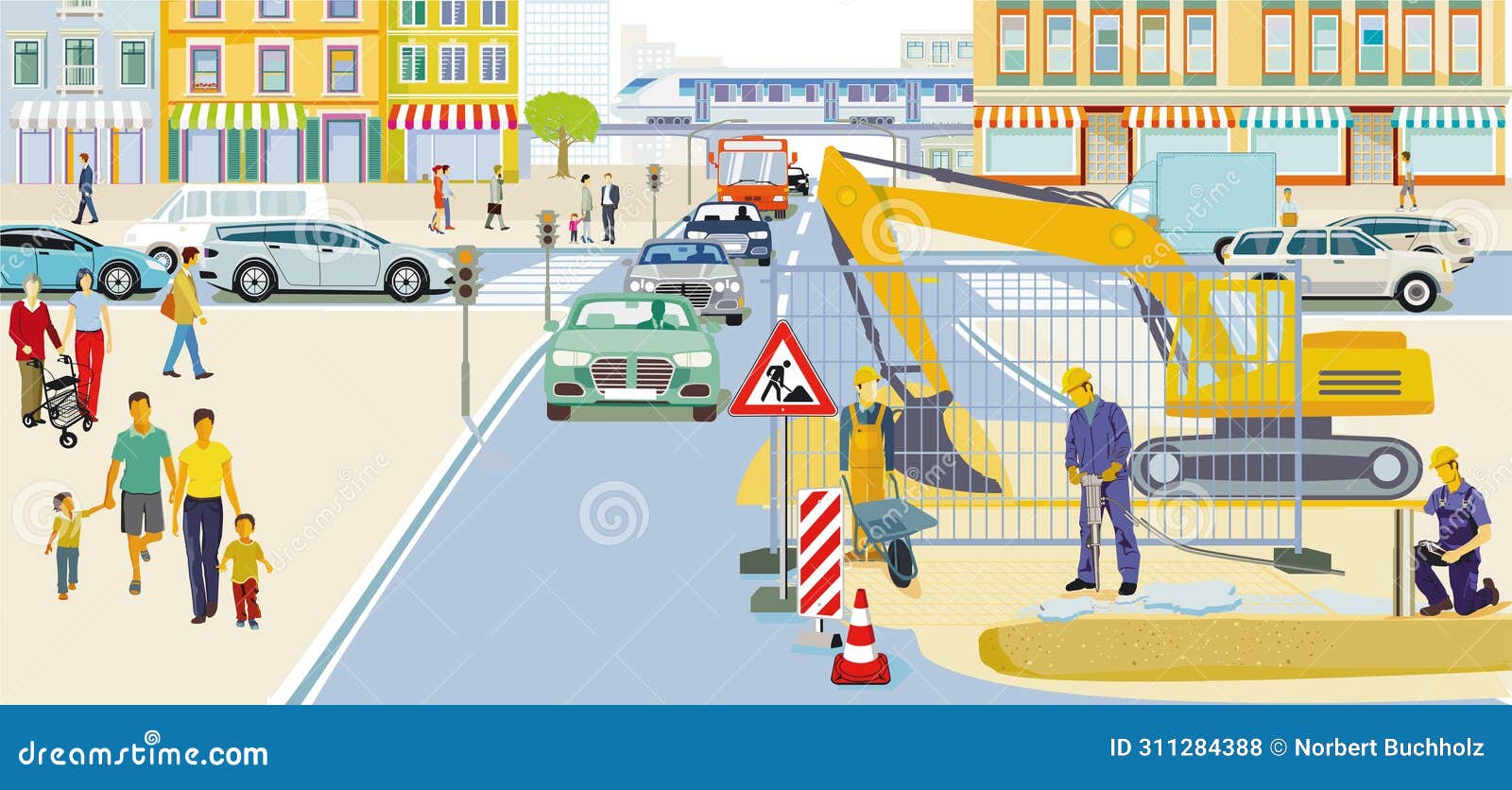 Craftsmen And Construction Workers On The Road Construction Site ...