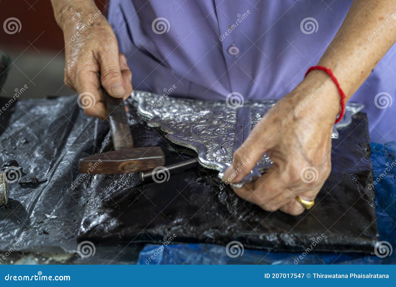 Craftsmen Making Silverware. Silvermaker. Silversmiths Tools on the ...
