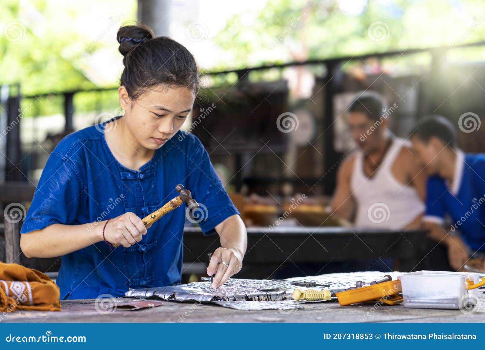 Craftsmen Making Silverware. Silvermaker. Silversmiths Tools on the ...