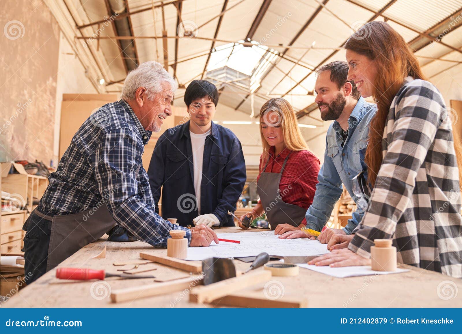 Craftsmen Team Working Together in Workshop Stock Image - Image of ...