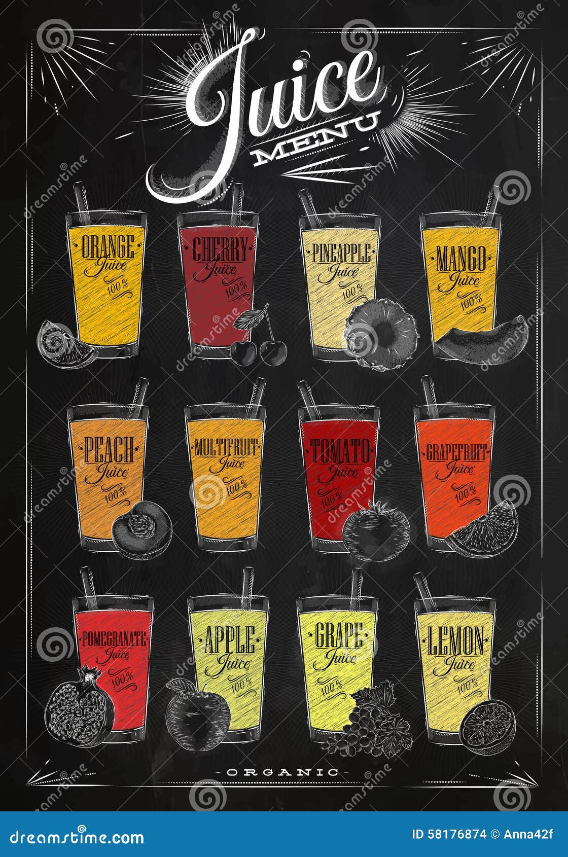 Craie De Menu De Jus D'affiche Illustration de Vecteur - Illustration ...