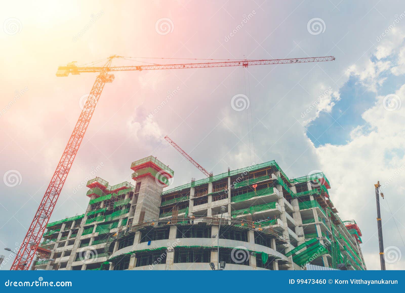 Crain with Under Construction Building. Stock Photo - Image of boom ...