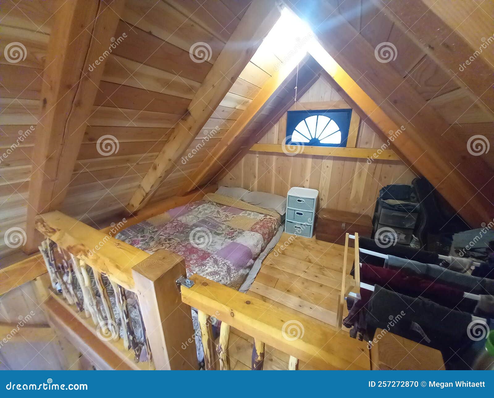 Cramped Quarters in a Tiny Cabin Loft Stock Photo - Image of ceiling ...