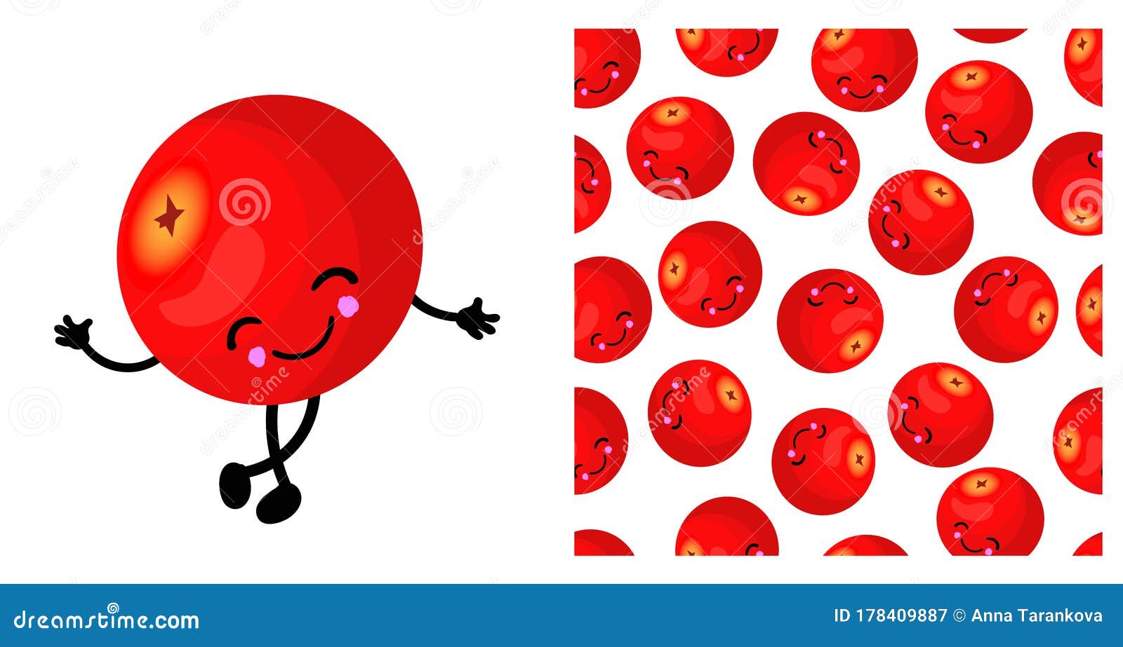 CRANBERRY Character. Cute Funny Yellow Berry. Berry Seamless Vector ...