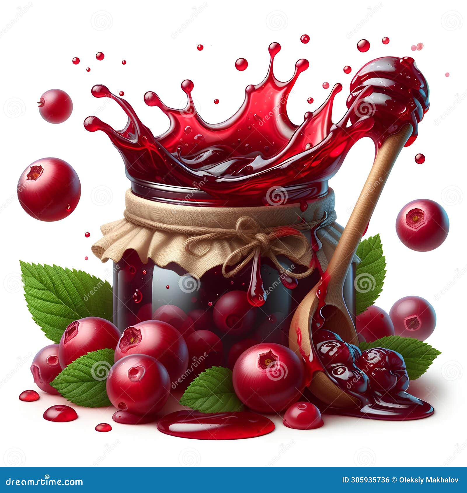 Cranberry with Cranberry Jam Splash Isolated on White Background Stock ...