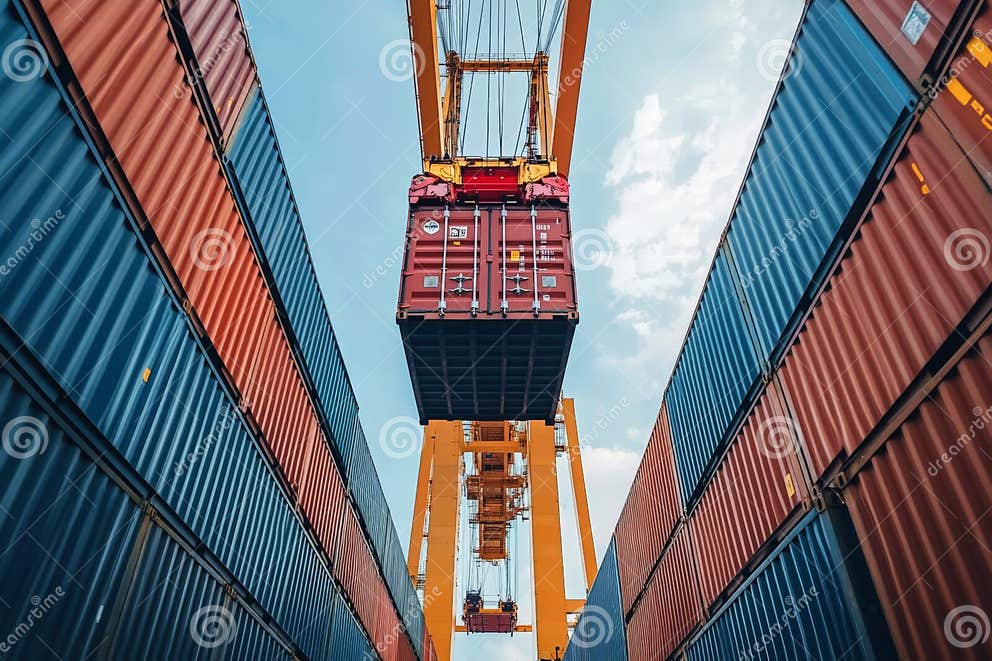 A Crane is Actively Lifting Cargo Containers at a Port, Facilitating ...