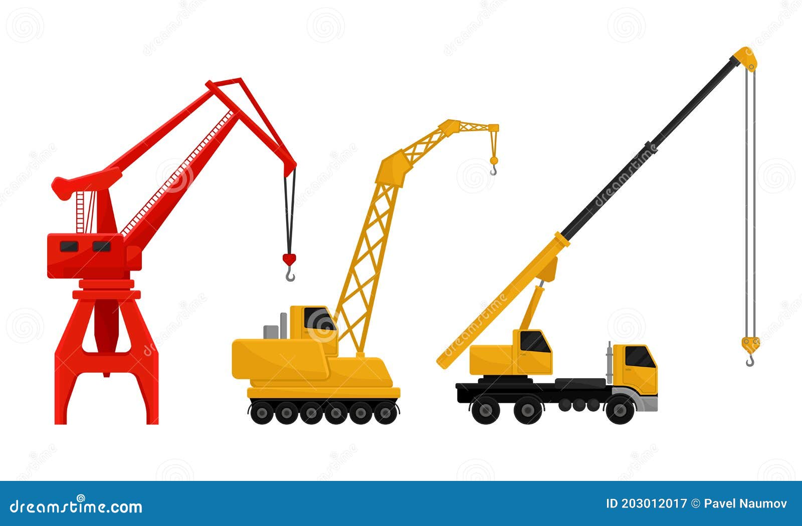 Crane As Machine for Lifting and Lowering Materials Vector Set Stock ...