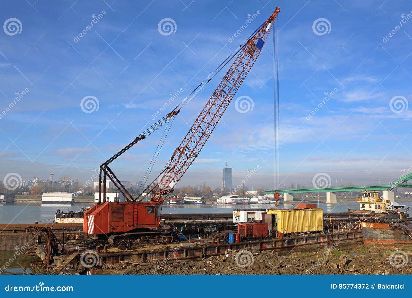 Crane Barge stock photo. Image of vessel, construction - 85774372