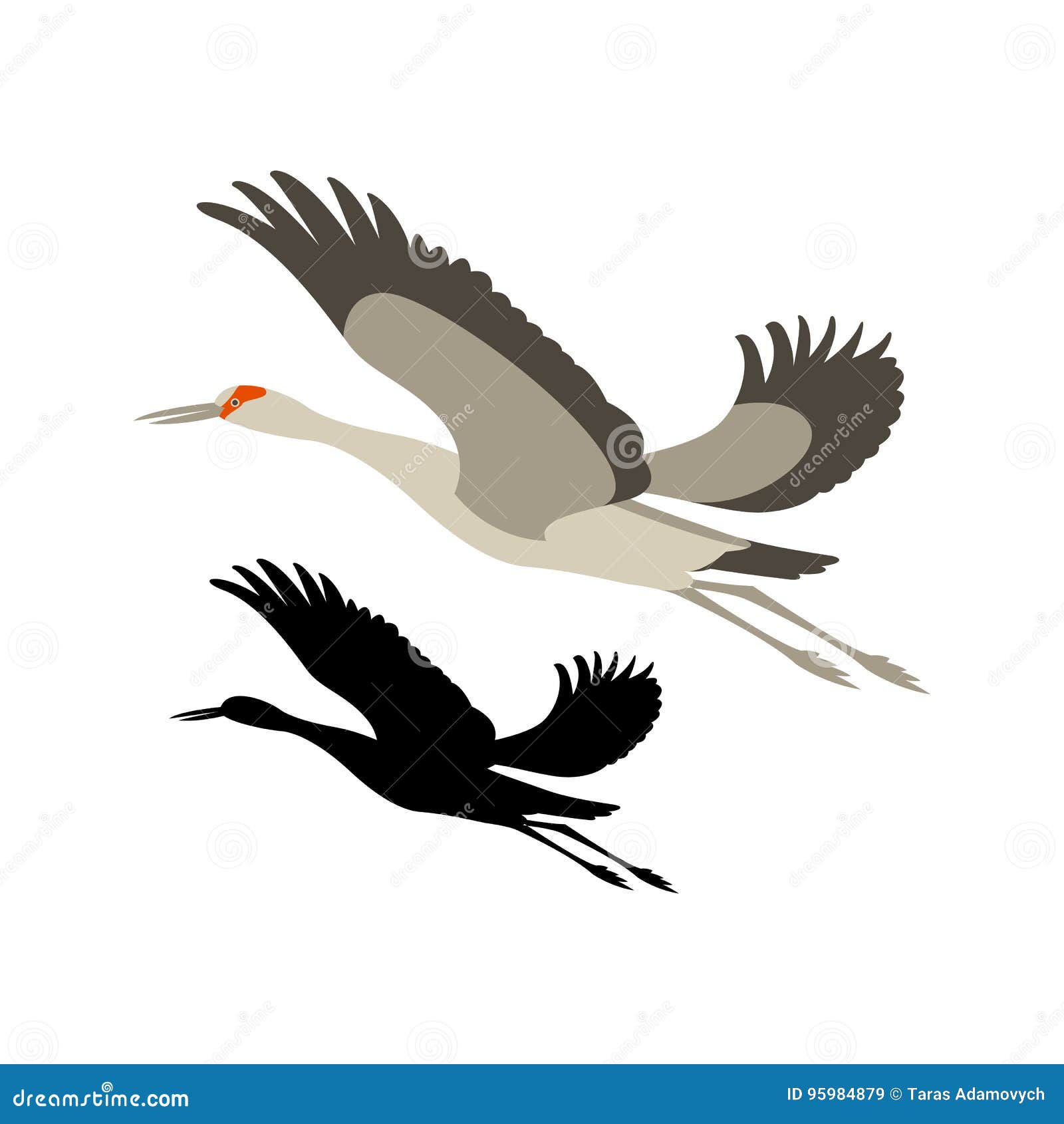 Crane Bird Vector Illustration Black Silhouette Flat Stock Vector ...