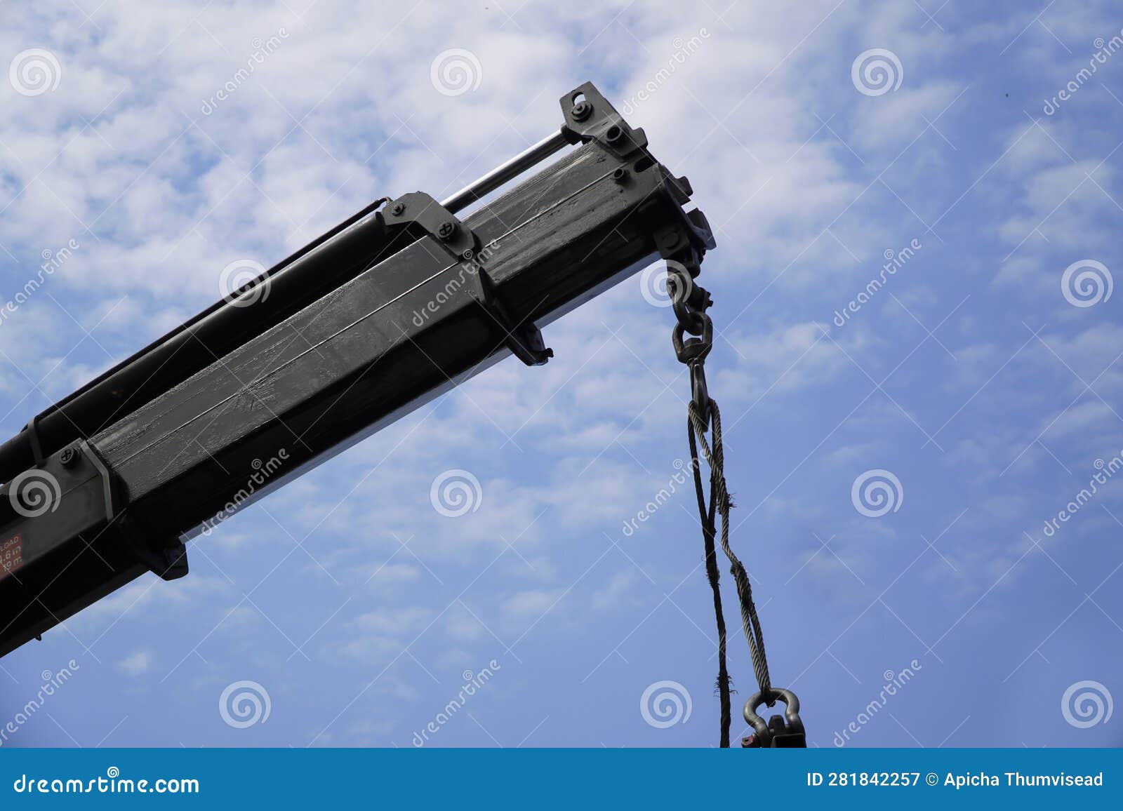 Crane Boom with Isolated Hook, Blue Sky Background,Elements of Crane ...