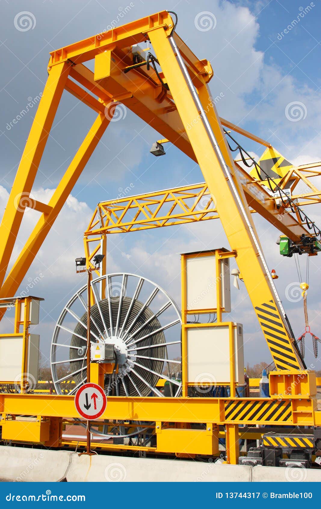 Crane on a Bridge Construction Site Stock Image - Image of yellow, lift ...