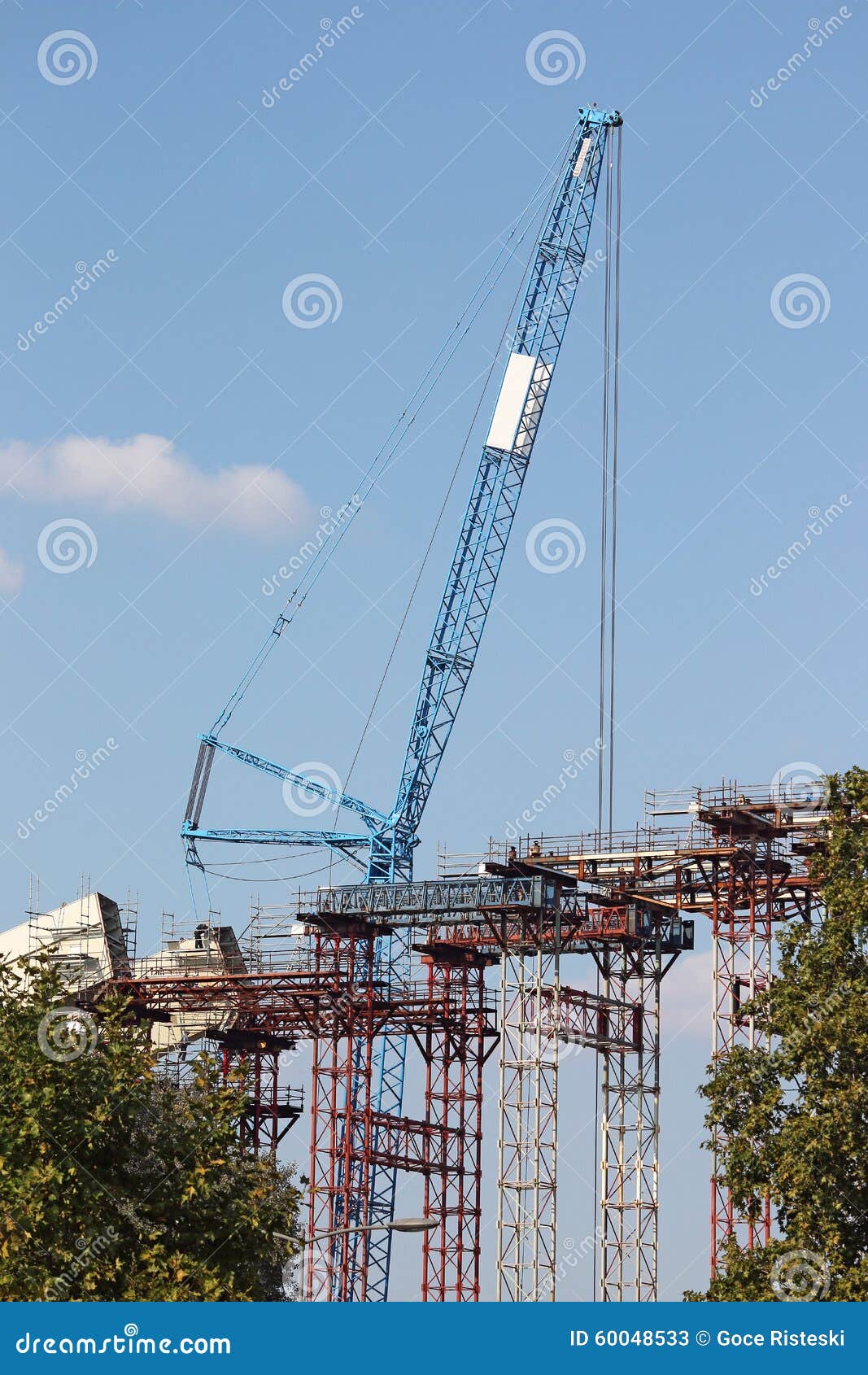 Crane and Bridge Construction Site Stock Image - Image of steel, site ...